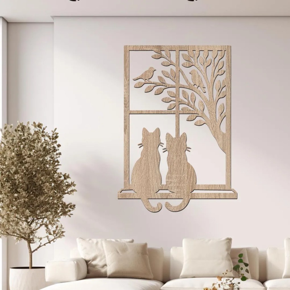 dřevo života Dřevěná dekorace Kočky v okně Zvolte rozměr (cm): 28x40, Zvolte barvu dekoru: Černá