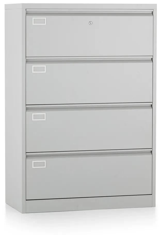 Dvouřadá kovová kartotéka A4 - 4 zásuvky, 90 x 45 x 132 cm, cylindrický zámek, šedá - ral 7035
