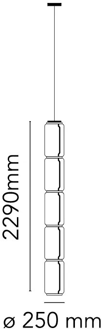 Flos Noctambule S5 Low Cylinders, závěsné svítidlo ze skla, 6x9W LED 2700K, výška 229cm