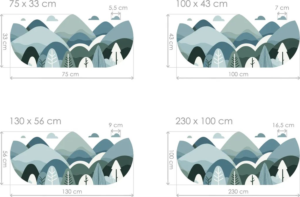 Hory ovál textilní přelepitelné samolepky na zeď arch 75 x 33 cm