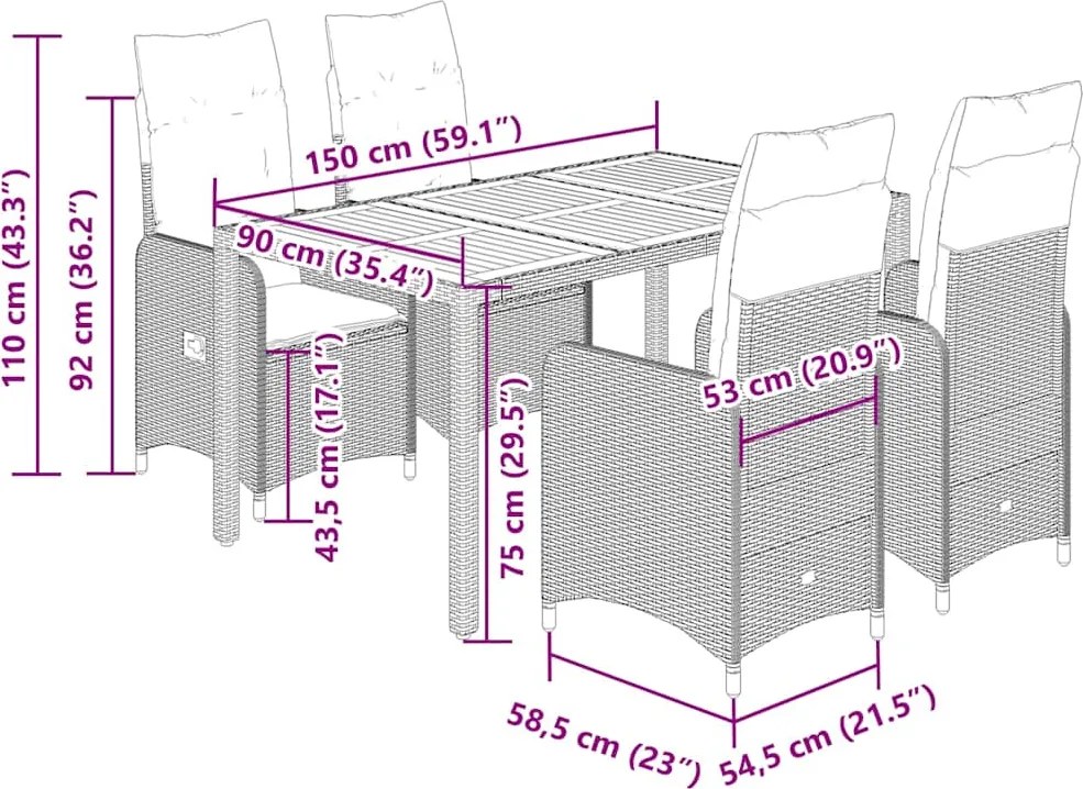 5dílný zahradní bistro set s poduškami béžový polyratan 3277098