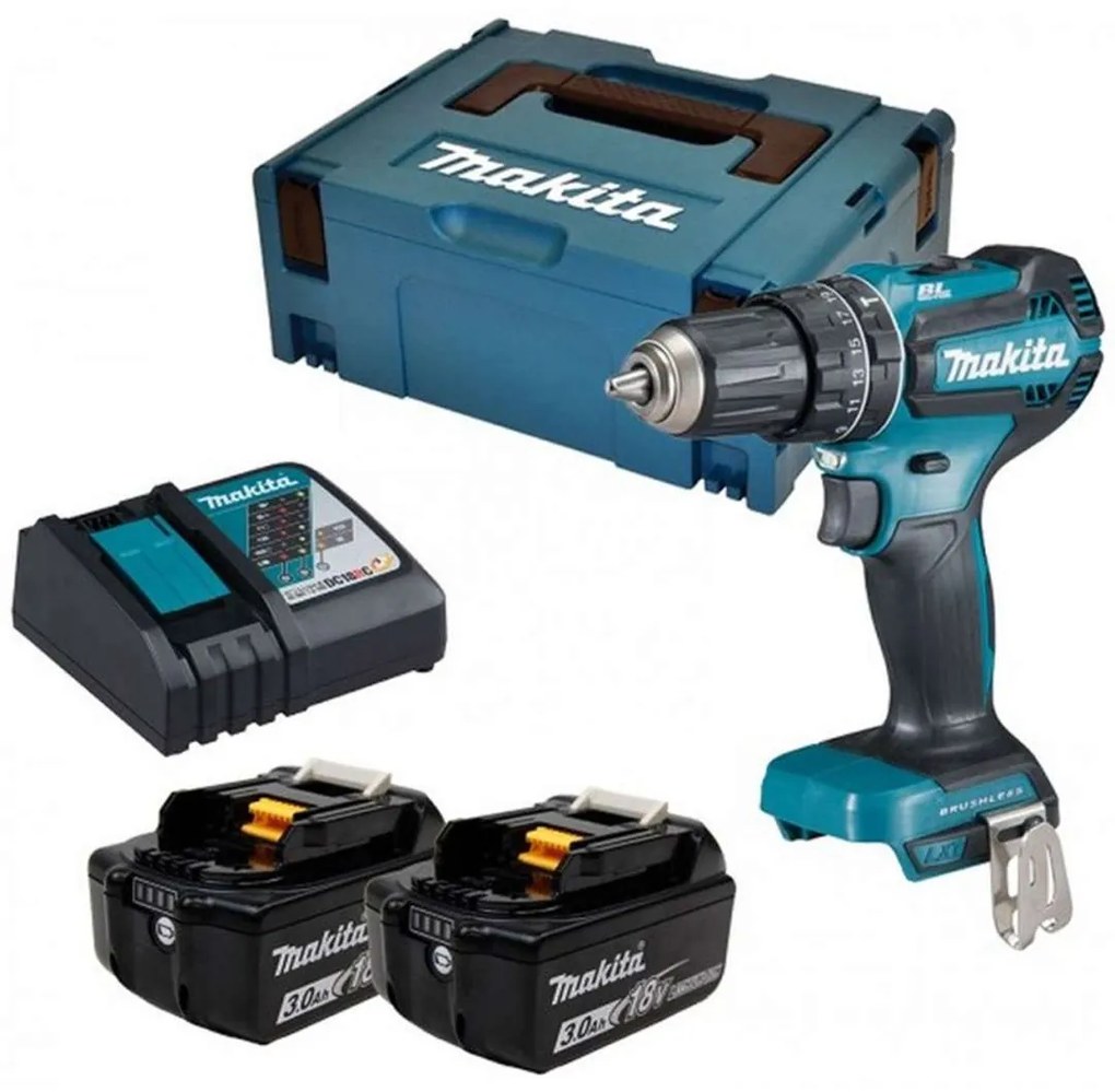 Makita - 18V AKU vrtací šroubovák s příklepem, 2x aku 3,0 Ah LXT, nabíječka DHP485RFJ