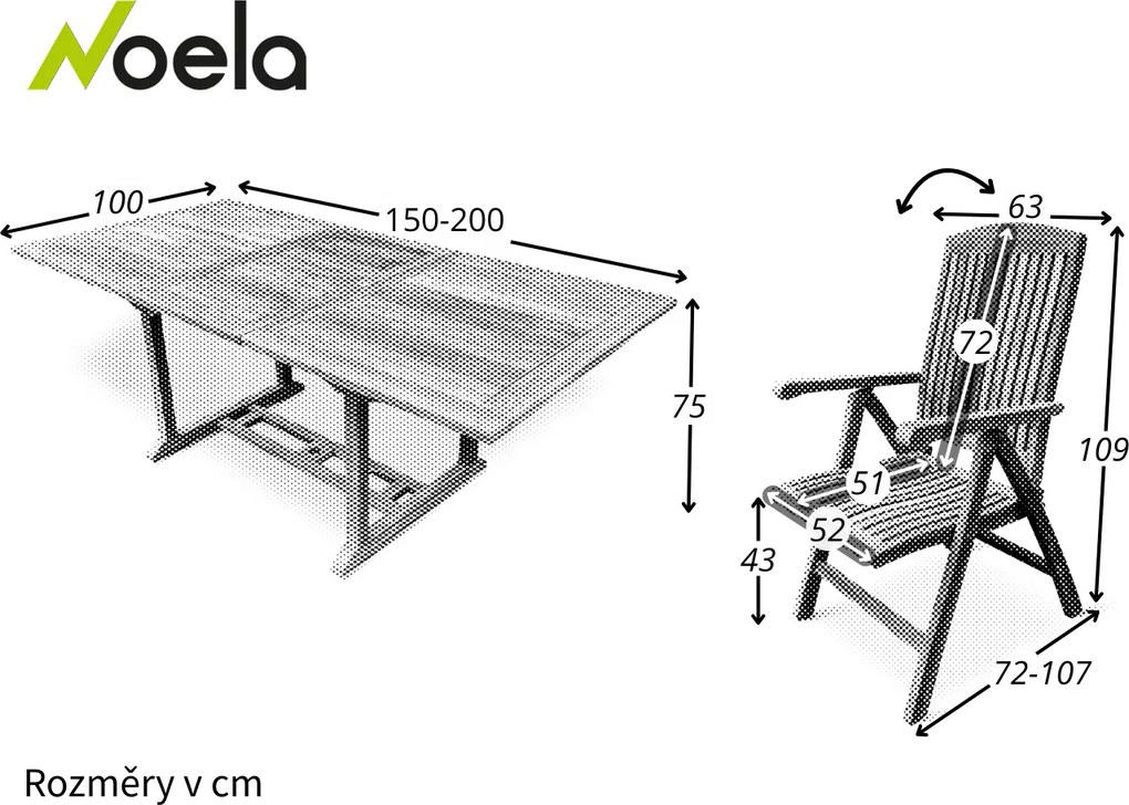Noela Zahradní dřevěná sestava 1+6 pro 6 osob Bali II.