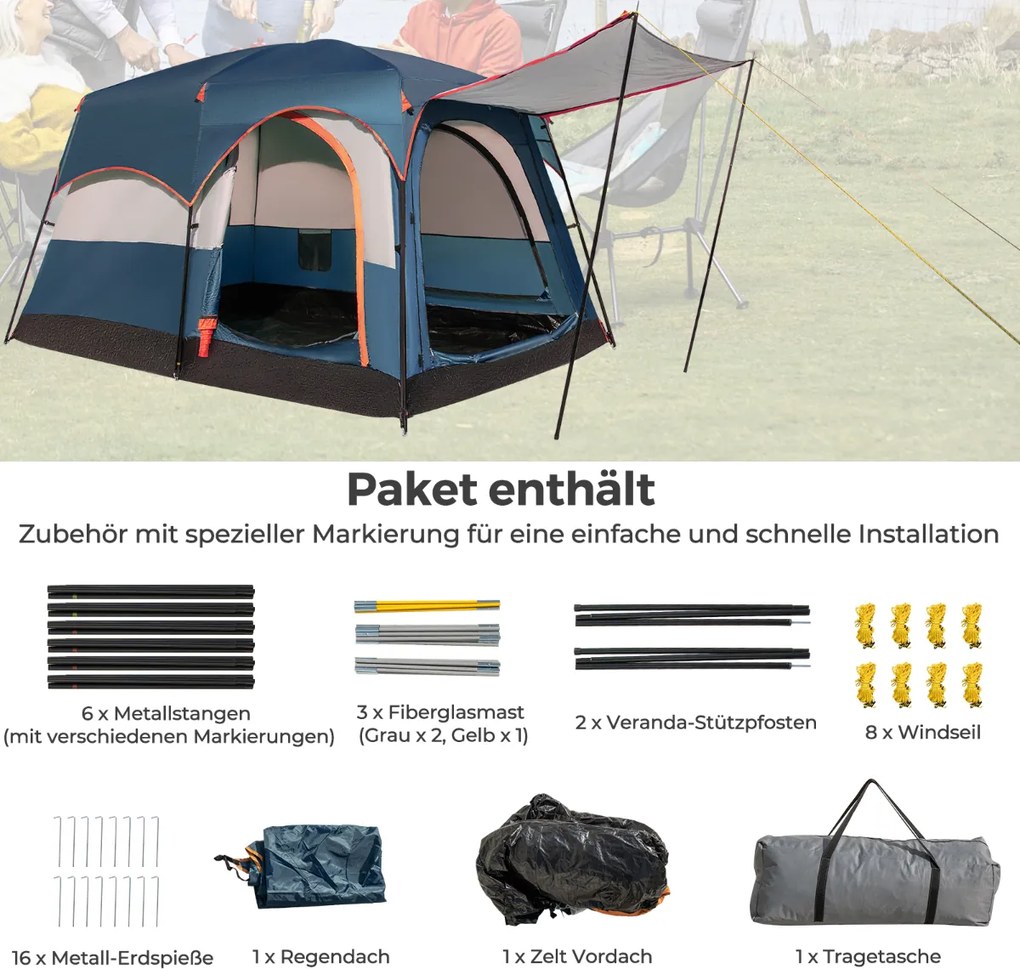 Costway Kempingový stan pro 6 osob s 2 přepážkou místnosti a pláštěnkou