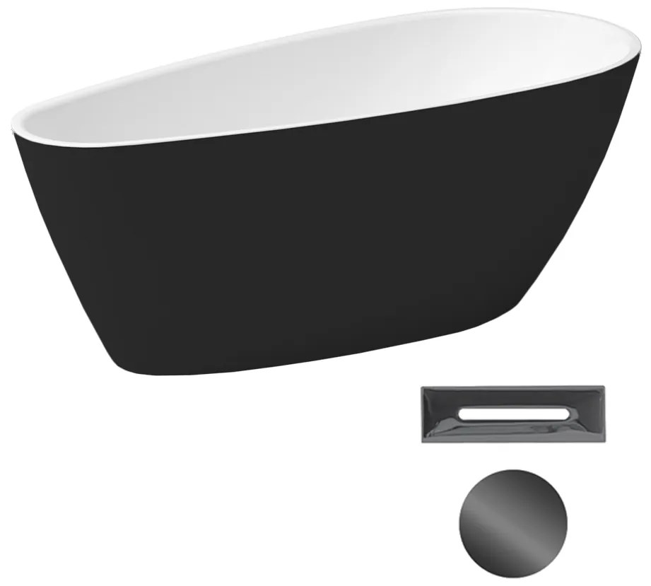 Besco Akrylátová volně stojící vana Goya A-Line BW 160x73 (170x80) Barva: Bílá/černá, Rozměry (cm): 160x73, Typ a barva výpustě: Click-Clack s přepadem, černá