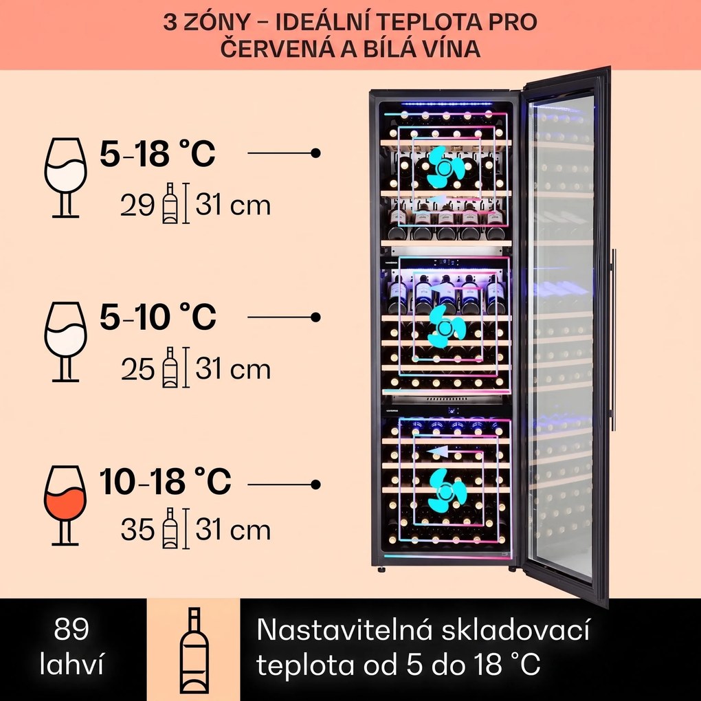 Klarstein Vinsider 89 vestavná vinotéka 5–18 °C dotykové ovládání dřevěné police