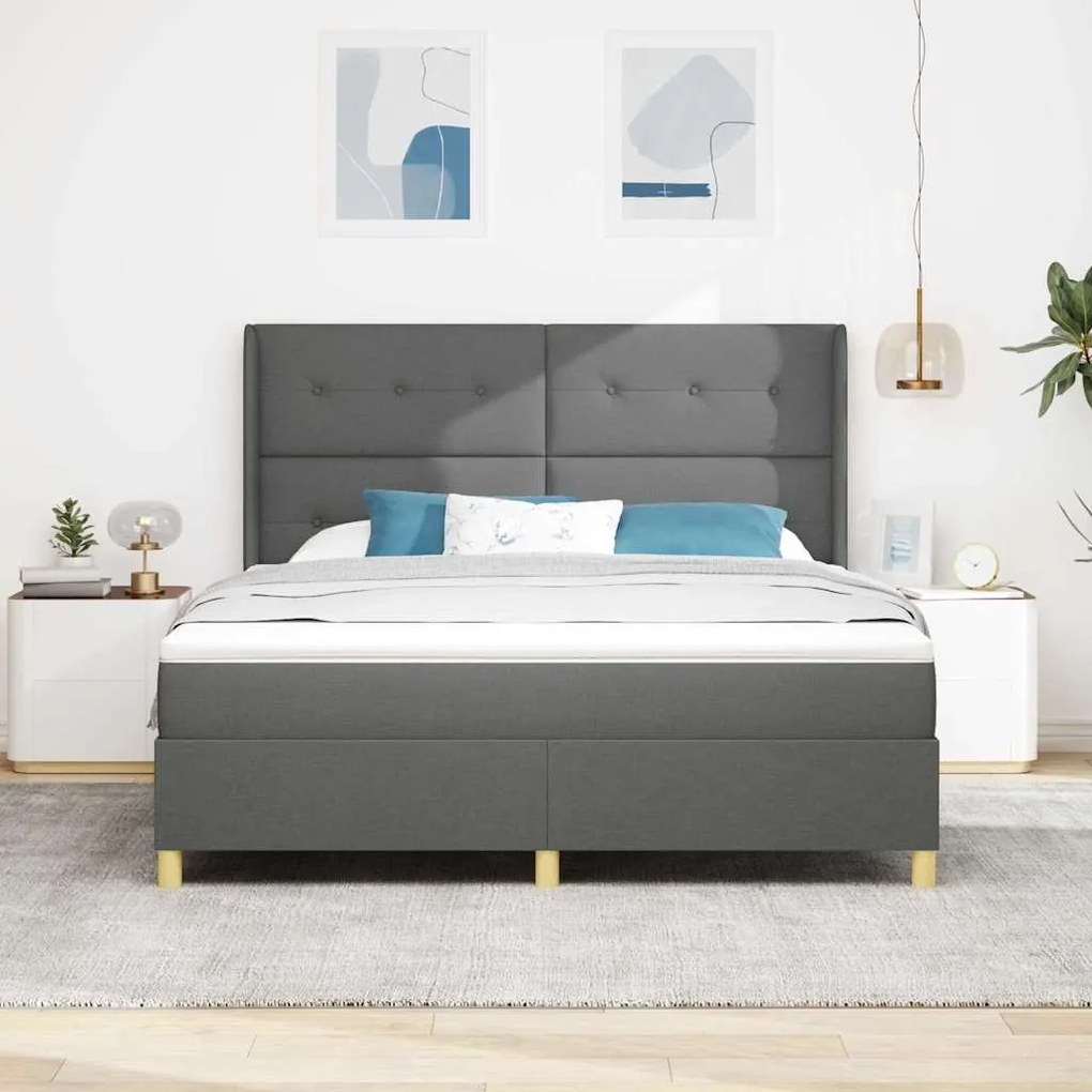 Postel s boxspringem s čelo Tmavě šedá 180 x 200 cm textil 3341848