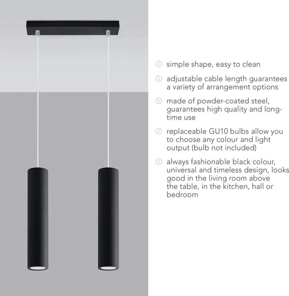 Černé kovové závěsné svítidlo Castro – Sollux