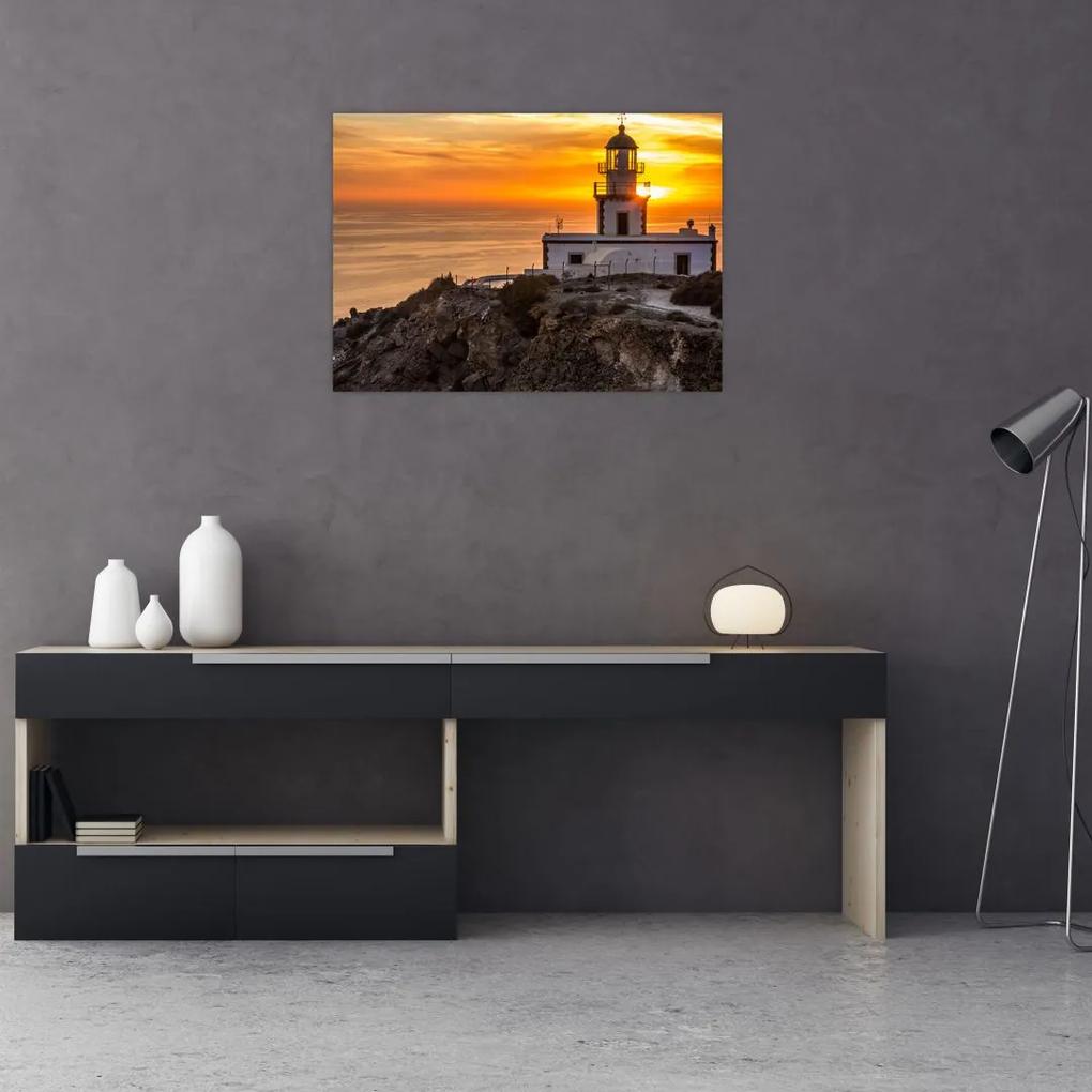 Skleněný obraz majáku při západu slunce (70x50 cm)