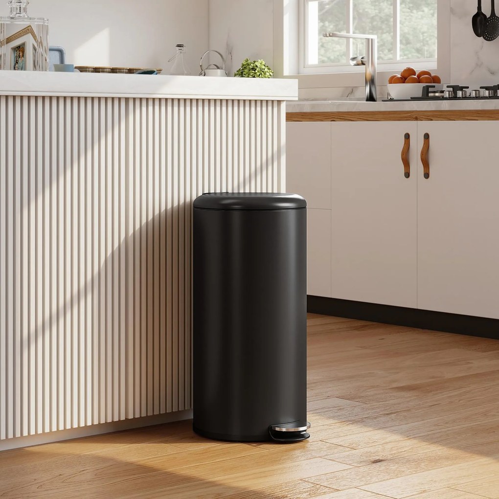 HOMCOM Koš na odpadky 30 l Pedálový koš na odpadky s víkem Pedálový vnitřní koš, funkce Soft-close 36 x 30 x 63,5 cm, černý