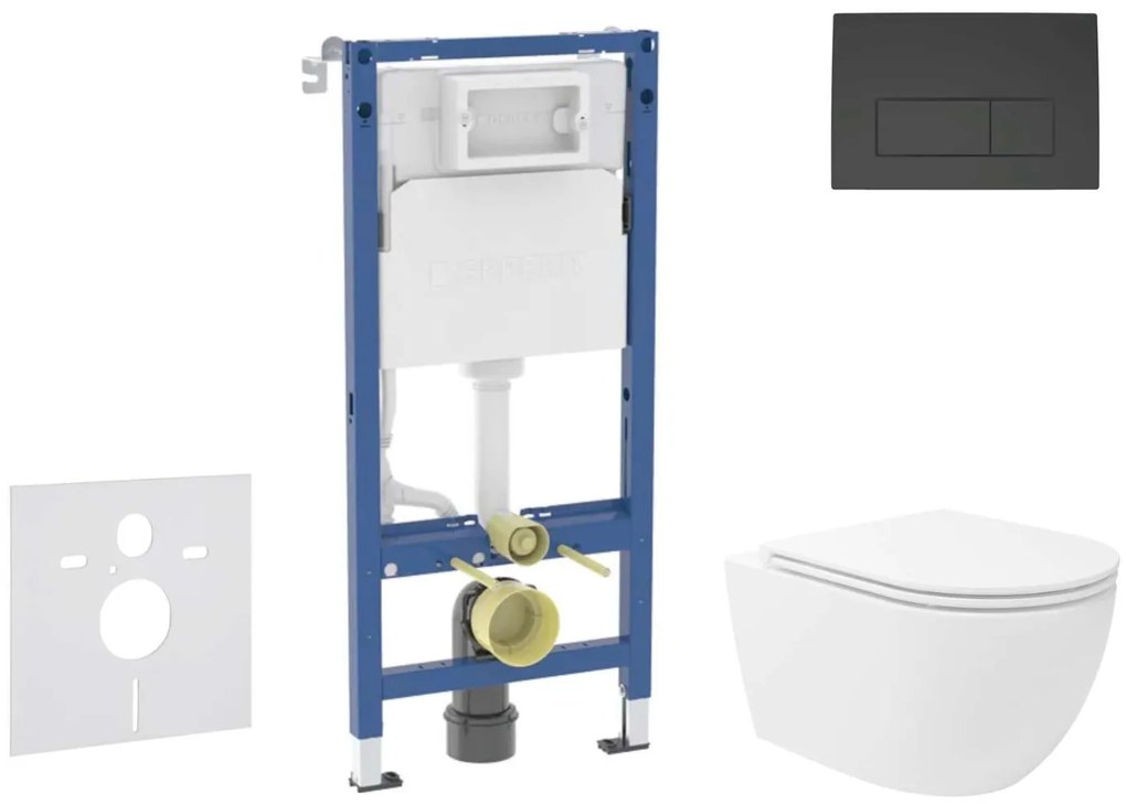 Geberit Duofix - Set předstěnové instalace, klozetu Oudee Vortex a sedátka softclose, tlačítko Delta50, matná černá SANI11CA5155B