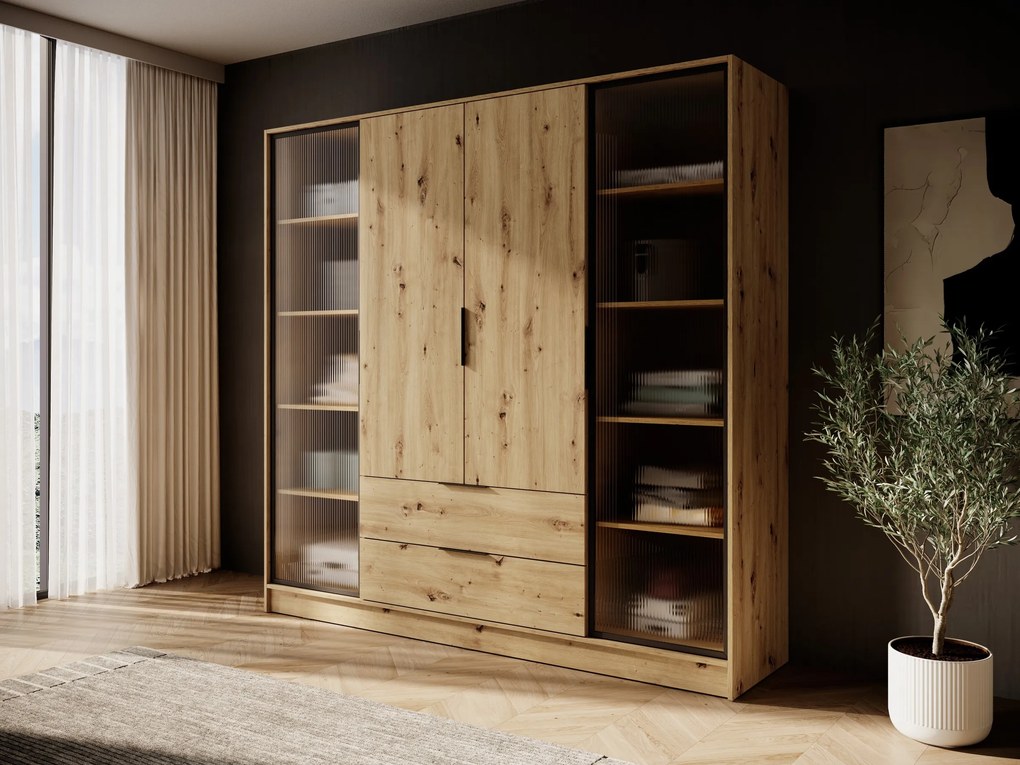 Šatní skříň Kelly 4D RD s tyčí 206 cm dub artisan
