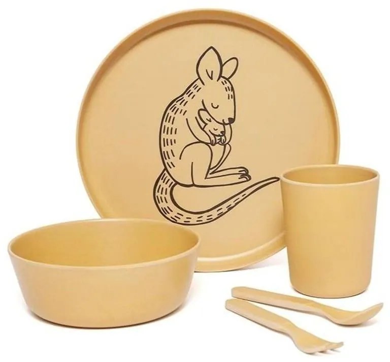 PETIT MONKEY Set dětského bambusového nádobí Kangaroo Inca Gold, oranžová barva