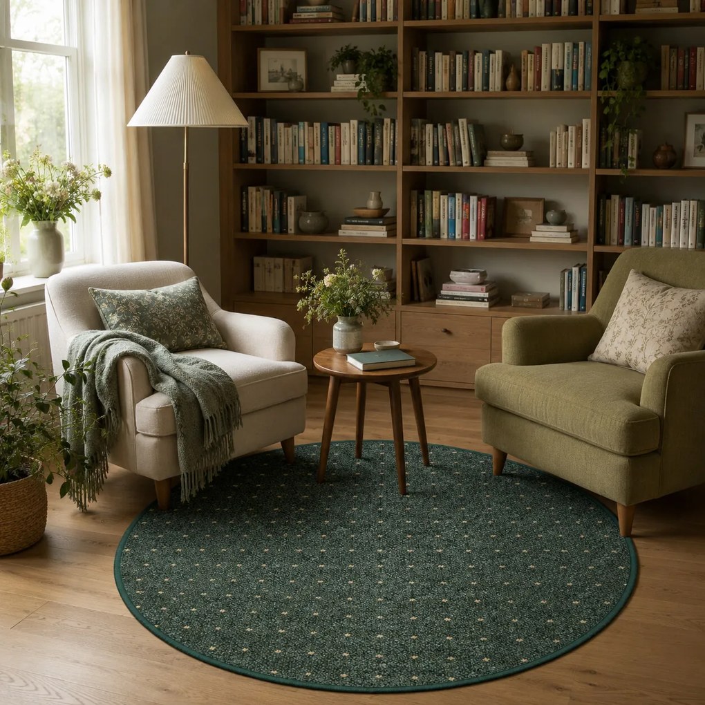Condor Carpets, Kusový koberec Udinese zelený kruh, 400x400 (průměr) kruh, zelená, chodba / předsíň