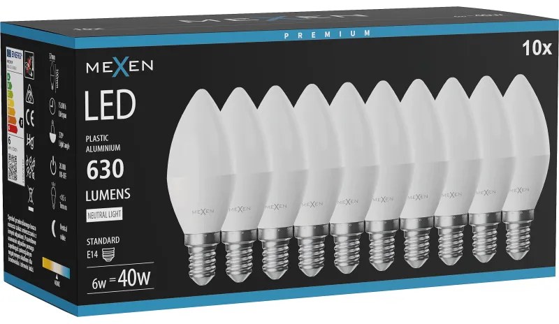 Mexen Nova 10x LED žárovka E14, C37, 6W, Neutrální - 4000K, 630 lm - L102-E14-0640-01x10