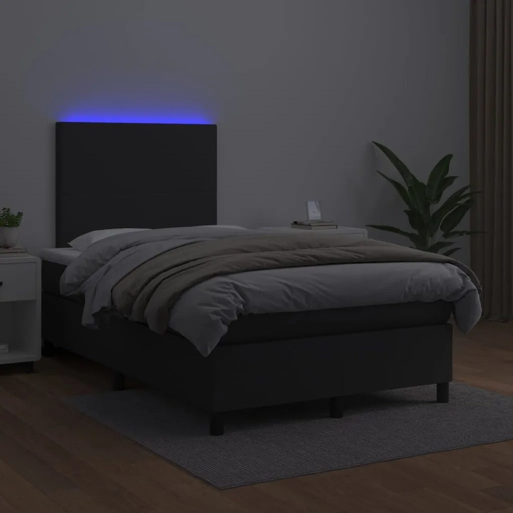 Box spring postel s matrací a LED černá 120x200 cm umělá kůže 3135813