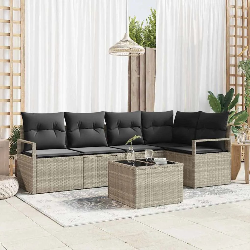 Set pohovek 6 ks Světle šedá polyratan 3346392
