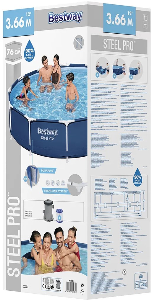 BESTWAY Steel Pro Bazén 366 x 76 cm, kartušová filtrace 56681
