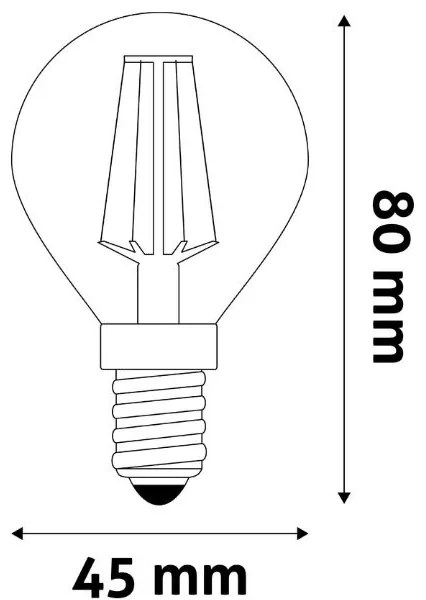 Prémiová retro LED žárovka E14 4,5W 470lm G45 teplá, filament, ekv. 40W, 3 roky