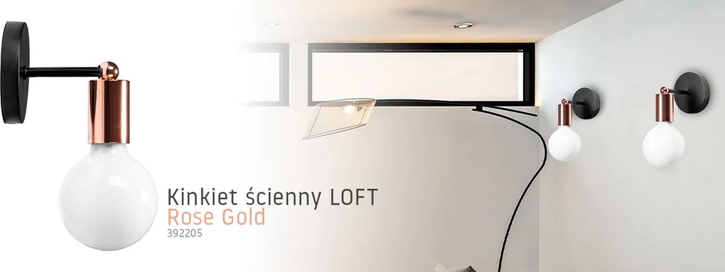 Toolight - kovová nástěnná lampa E27 60W 392205, růžové-zlato, OSW-04019