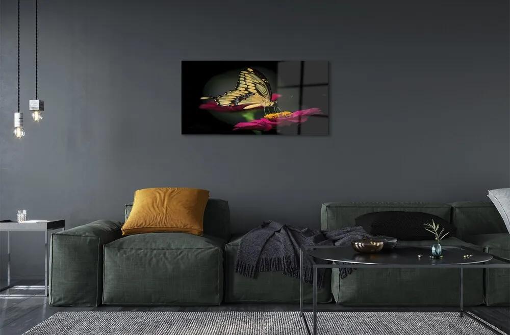 Obraz na skle Motýl na květině 120x60 cm