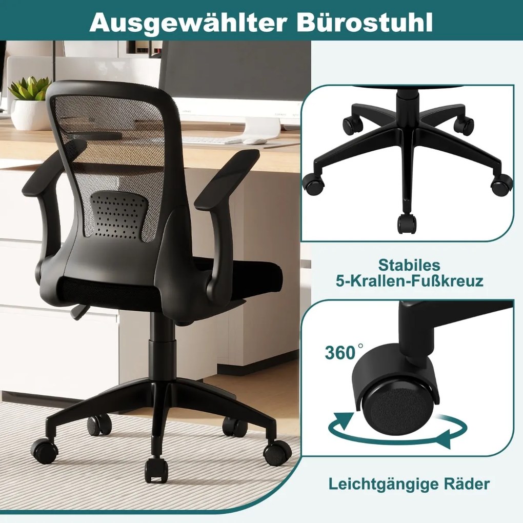 Costway Kancelářské křeslo ergonomické otočné křeslo se sklopnými područkami