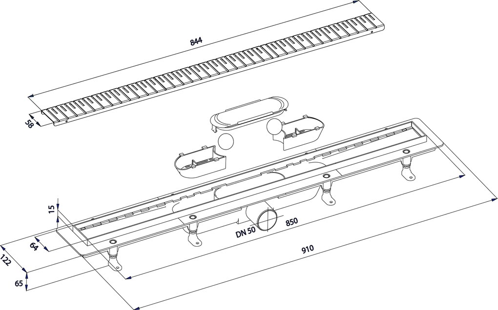 Polysan sprchový kanálek s nerezovým roštem 91 x 12,2 x 6,5 cm černá 73741B