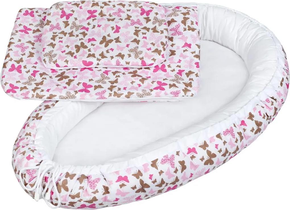 Luxusní hnízdečko s peřinkami pro miminko New Baby růžoví motýli