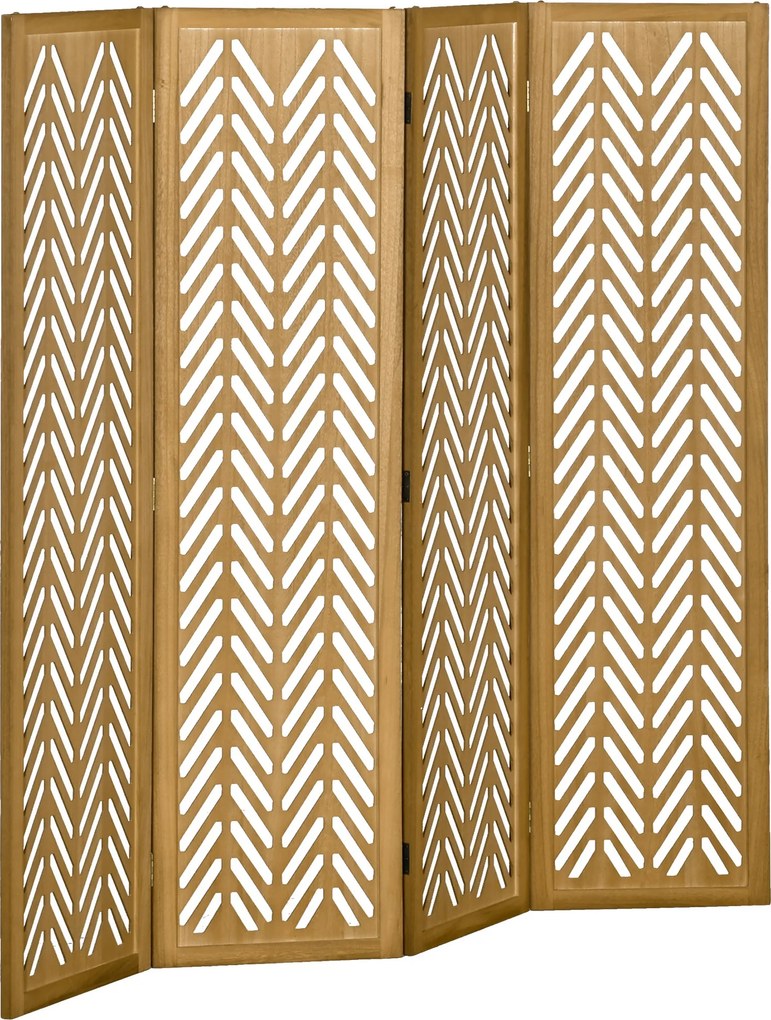 HOMCOM Dřevěný mřížkový dělicí panel, skládací příčka 4 panely, přírodní dřevo 160 x 170 cm