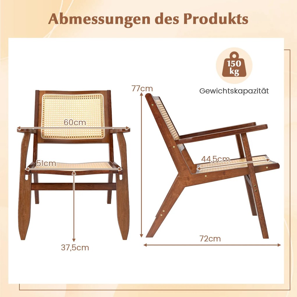 Costway Ratanové křeslo s přízvukem a ergonomickou opěrkou a područkou bambusové