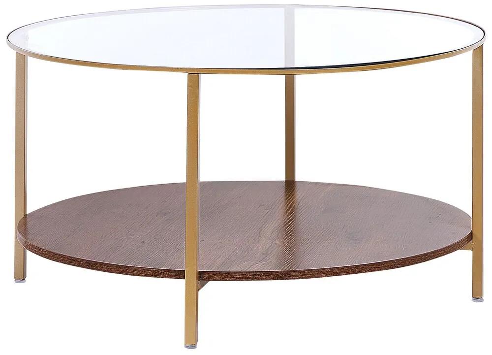 Konferenční stolek se skleněnou deskou tmavé dřevo/zlatý LIBBY Beliani