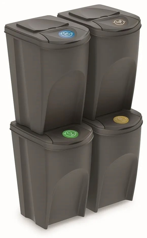 Set košů na tříděný odpad, 4 x 35 l, šedá