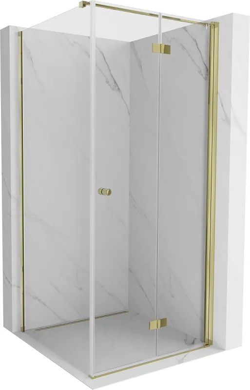 Mexen Mist-F T, 1-křídlý ​​skládací sprchový kout pravý 80 x 80 cm, čiré sklo, zlatý lesklý profil, 8A6T-080-080-50-00-P