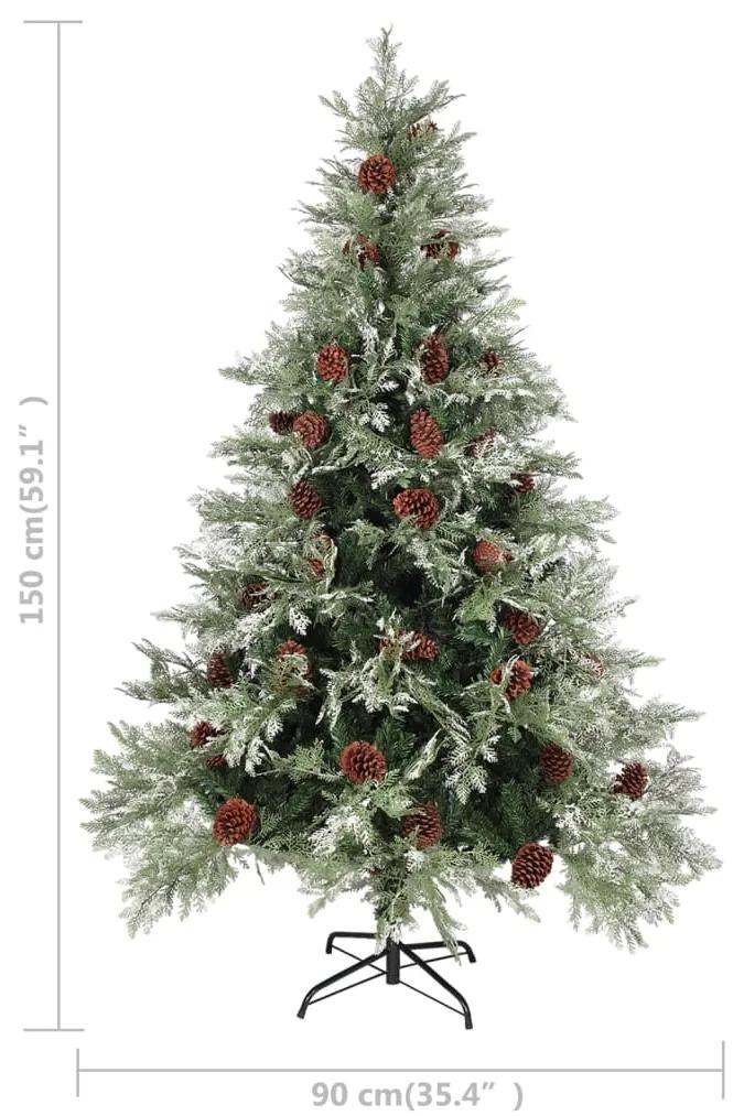 Vánoční stromek se šiškami zelenobílý 150 cm PVC a PE