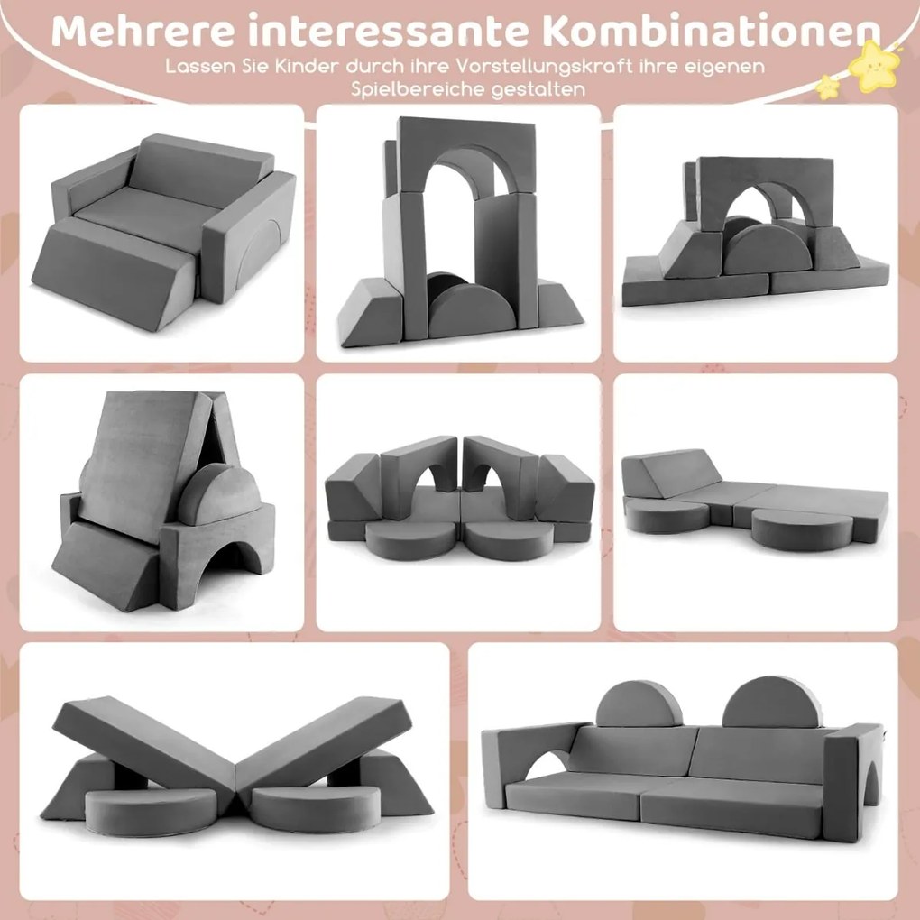 Costway Modulární dětská pohovka Play Sofa Modulární pohovka s – šedá