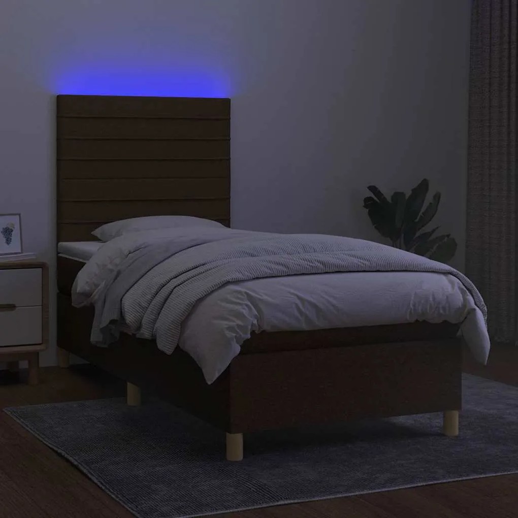 Box spring postel s matrací a LED tmavě hnědá 80x200 cm textil 3135472