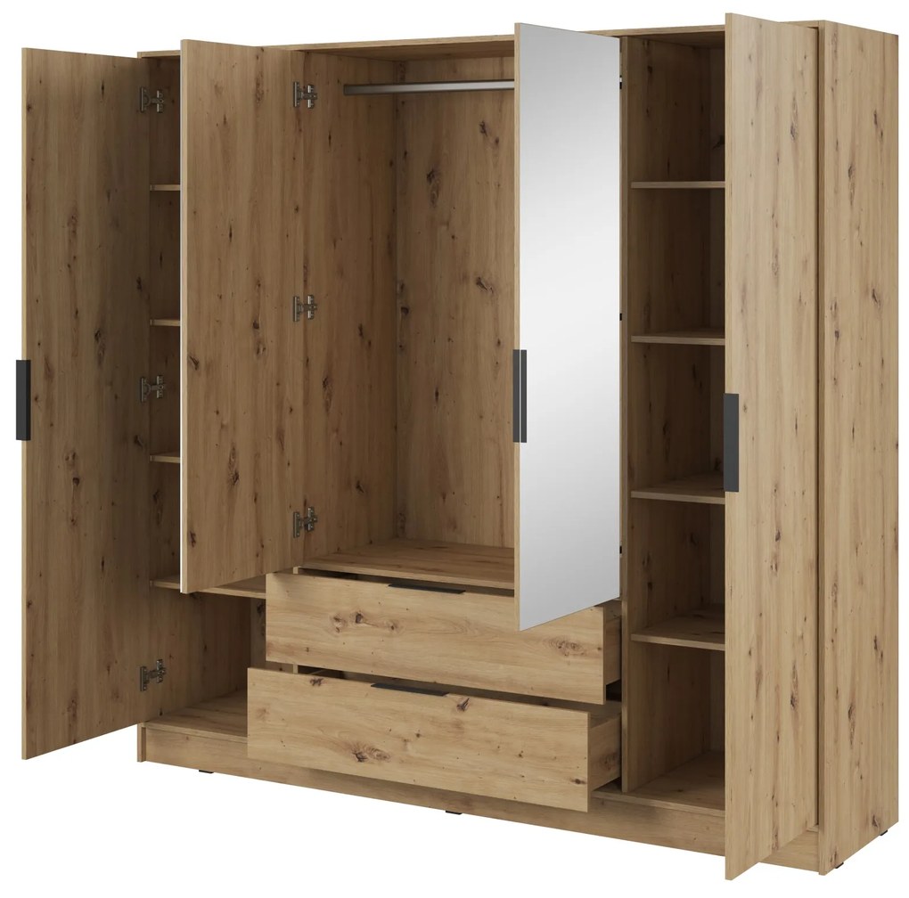 Šatní skříň Kelly 4D 206 cm se zrcadlem dub artisan