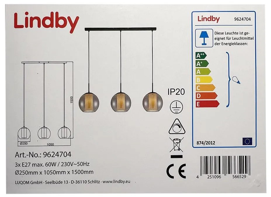 Lindby Lindby - Lustr na lanku YELA 3xE27/60W/230V LW0611
