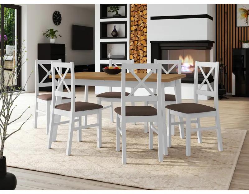 Stůl se 6 židlemi - AL43, Barva dřeva: dub artisan - L, Potah: Hygge D20, Barvy nožiček: Bíla