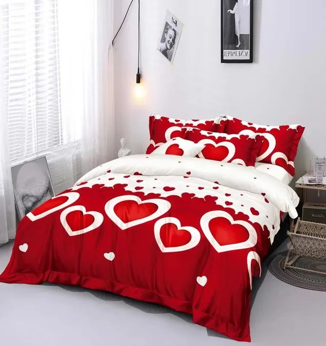 3 dílné povlečení Polycotton Hearts red 200x140cm+90x70cm TiaHome