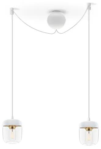 Acorn visící lampa s dvěma stínítky bílá / mosaz