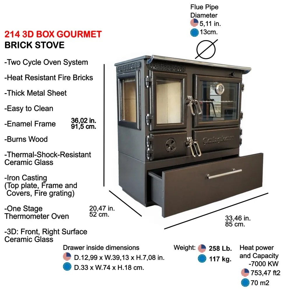 CALISKAN Sporák na tuhá paliva GURMET 3D-BOX P - černý