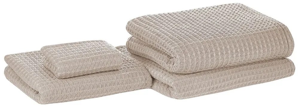Béžová sada 4 bavlněných ručníků AREORA Beliani