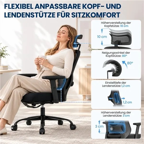 Kancelářská židle – černá, 70 cm (šířka) × 60 cm (hloubka) × 111 cm – 118,5 cm (výška) (267792306720)