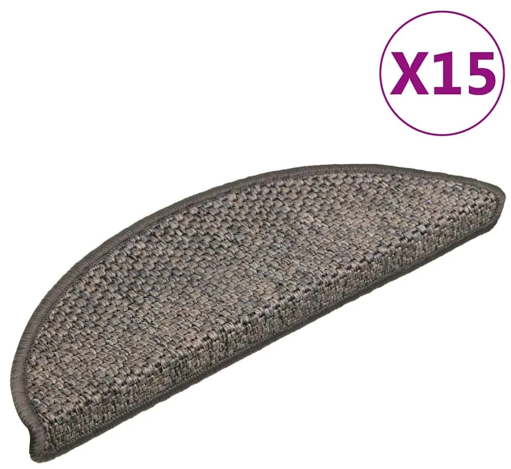Samolepicí nášlapy na schody sisal 15 ks 56x17x3 cm šedo-béžové 326860