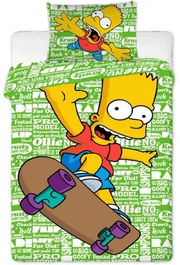 Dětské povlečení do velké postele 140x200 - Bart na skejtu zelená Lobles