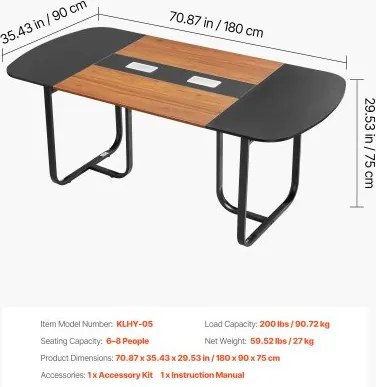 Konferenční stůl VEVOR, 6–8 osob – 1800 × 900 × 750 mm