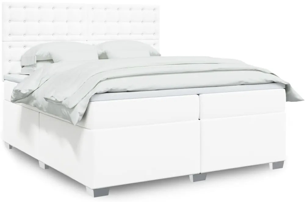 Box spring postel s matrací bílá 200x200 cm umělá kůže 3290737