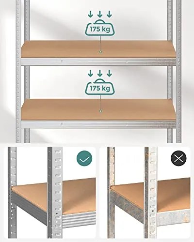 5patrový policový systém, ocelový policový systém pro úložné účely, nosnost 875 kg, 60 x 120 x 200 cm, stříbrná