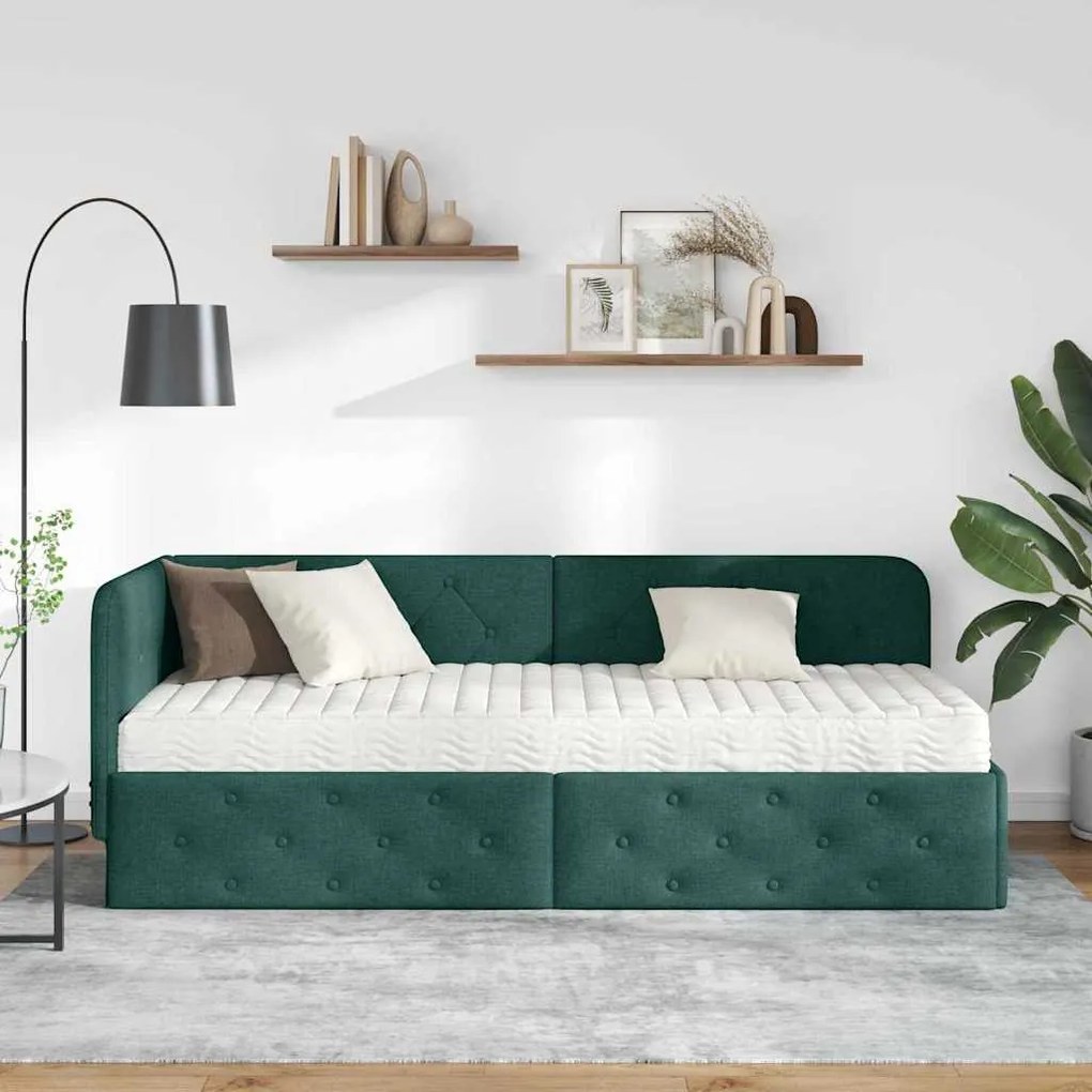 Rohový rám postele Tmavě zelená 80 x 200 cm textil 3394033